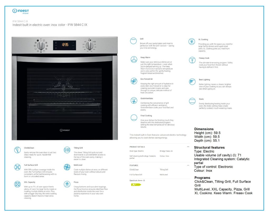 Buy Indesit Built-in Electric Oven: 60cm, Oven Fan, 71 Litre, 11 ...