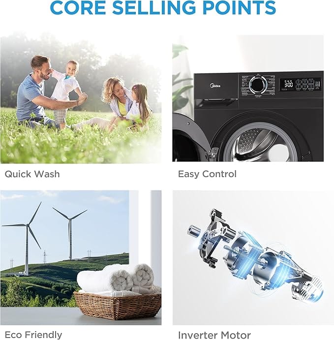 Buy Midea 8KG Front Load Washing Machine With BLDC Inverter Motor, 1400 ...