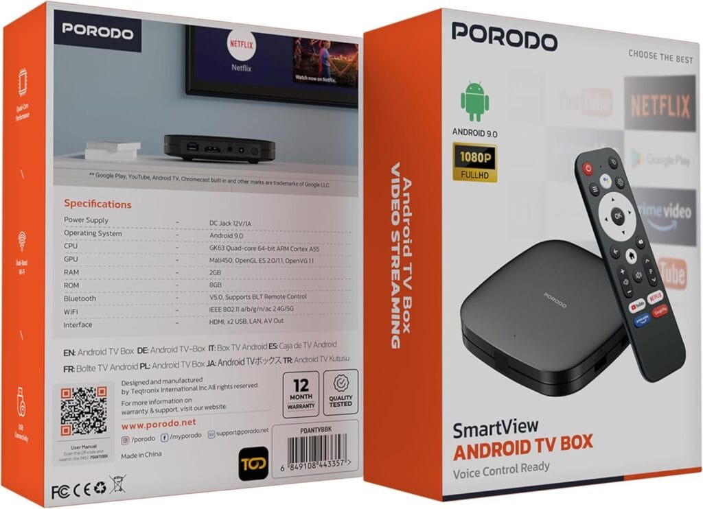 Buy Porodo Android TV Box, 1080P Full HD Streaming Device Android TV 9. ...