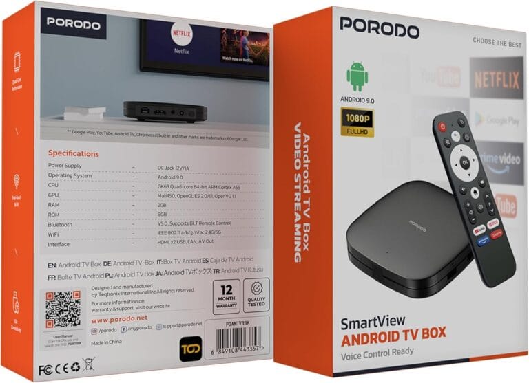 Buy Porodo Android TV Box, 1080P Full HD Streaming Device Android TV 9. ...